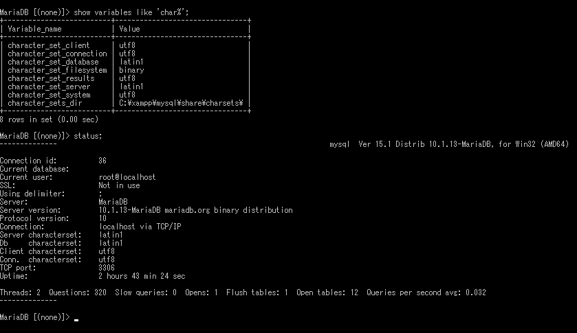 mysqlの環境設定をcharacter_set_filesystem以外は全てutf8に変更したい