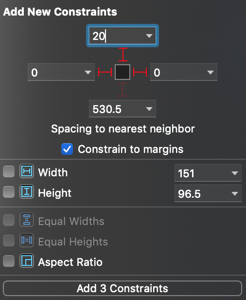 Xcodeのストーリーボードで余白合わせて制約がつけられない