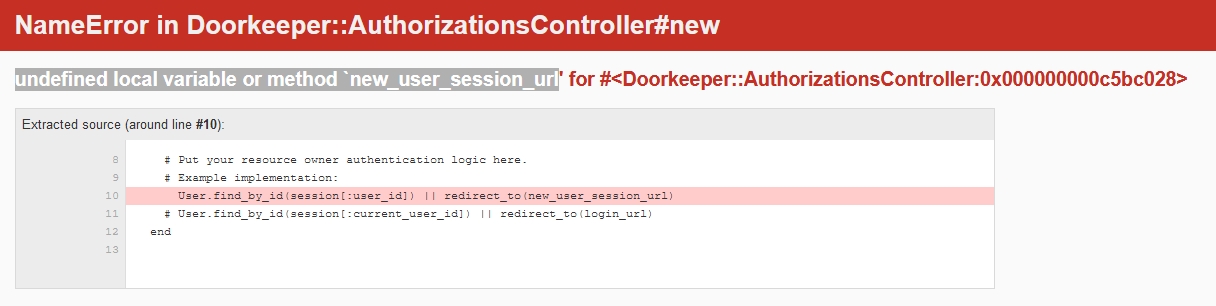 Railsでアプリケーションを追加しようとすると「NameError in Doorkeeper::AuthorizationsController#new」のエラーが出る