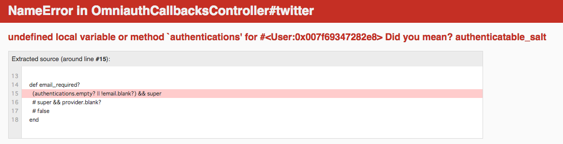 railsでdevise、omniauthを使って複数SNSの認証に対応させるときにユーザーの作成ができない