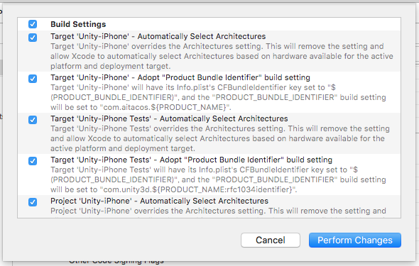 iOSビルド後のXcodeにて「warning: Update to recommended settings」が出た時の対処について