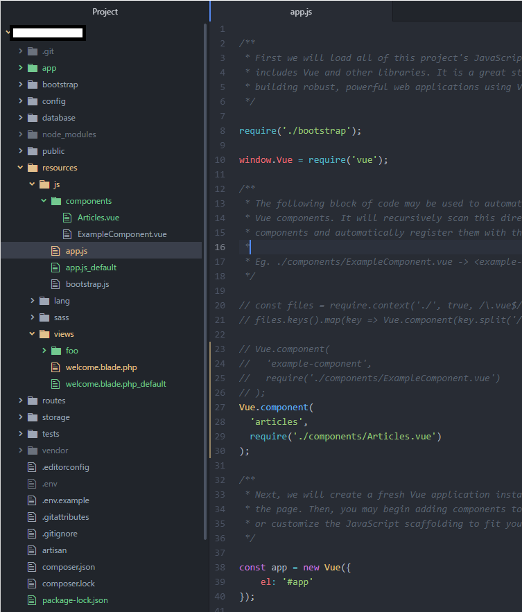 LaravelのプロジェクトでVue.jsのテンプレートが表示されない | teratail