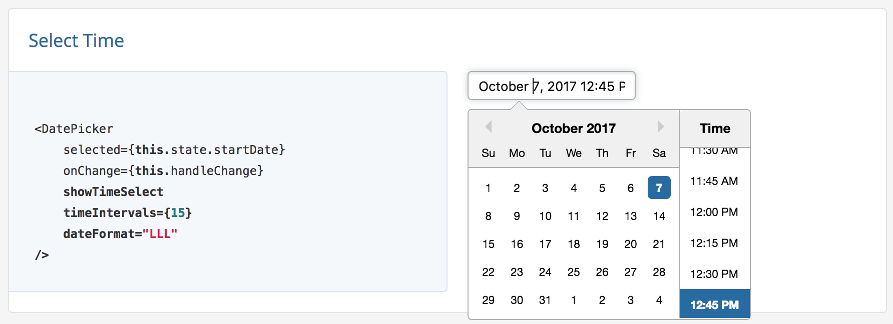 react-datepickerでshowTimeSelectを指定してもviewが出ない | teratail