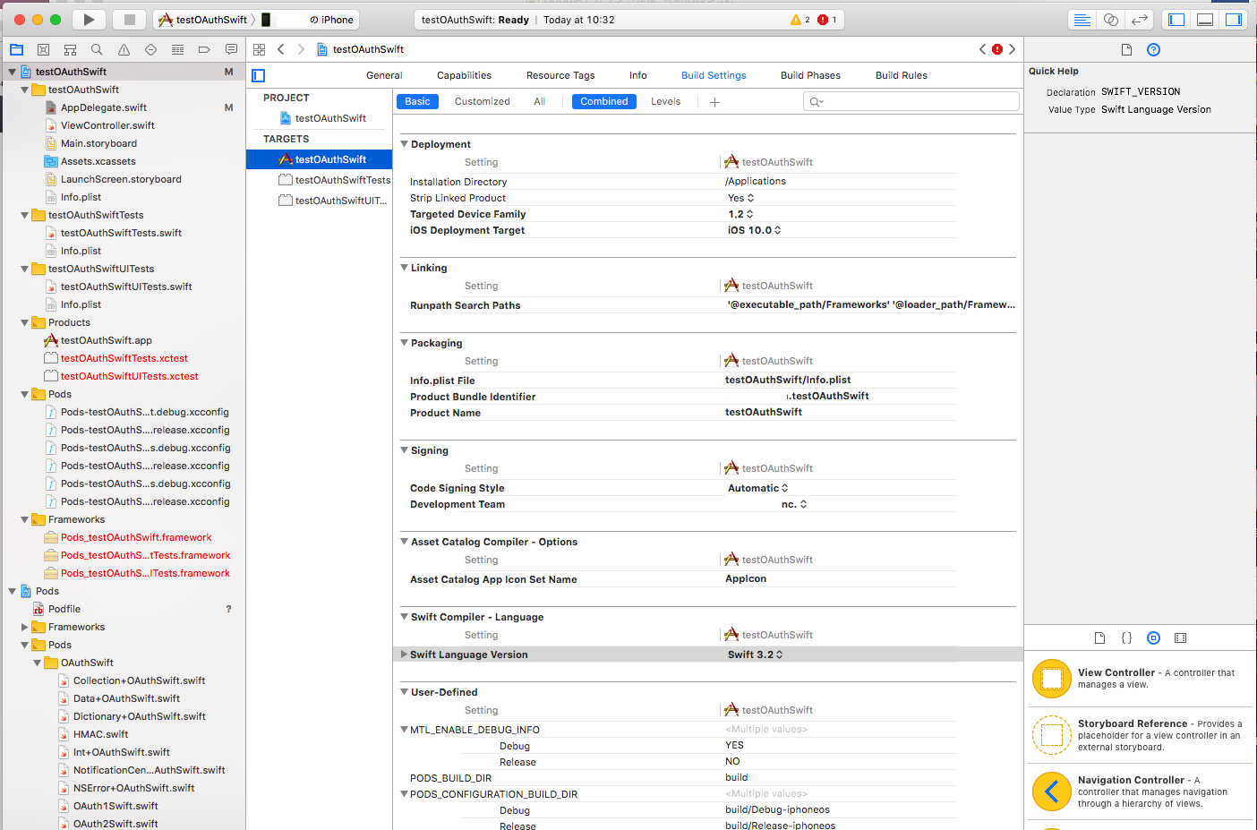 xcode9.2のswift3.2でNo such module 'OAuthSwift'
