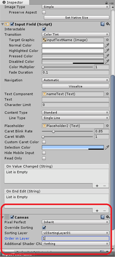 UnityでInputFieldにCanvasコンポーネントを追加すると入力不可になる | teratail