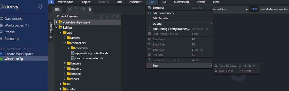 webIDE codenvy の使い方について Ruby on Rails