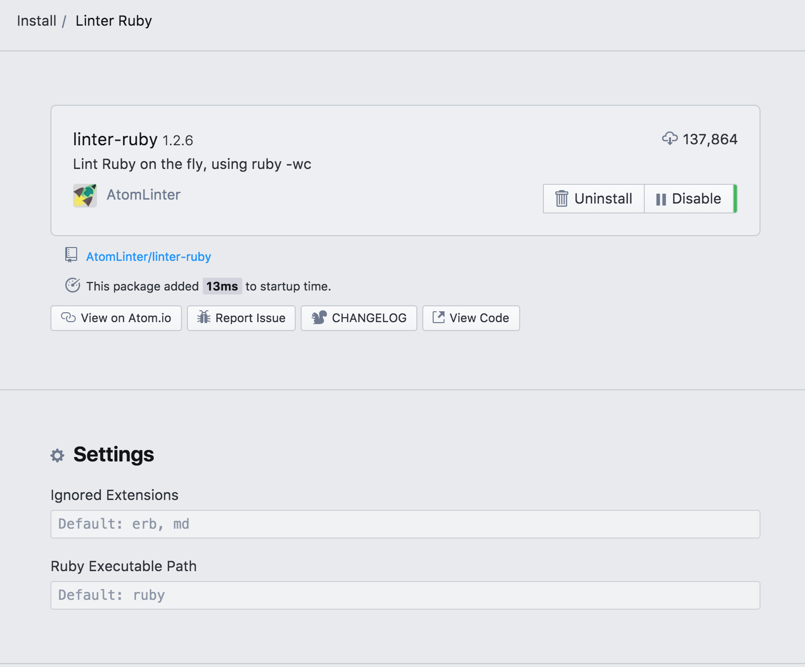 ATOMのlinter-rubyについて