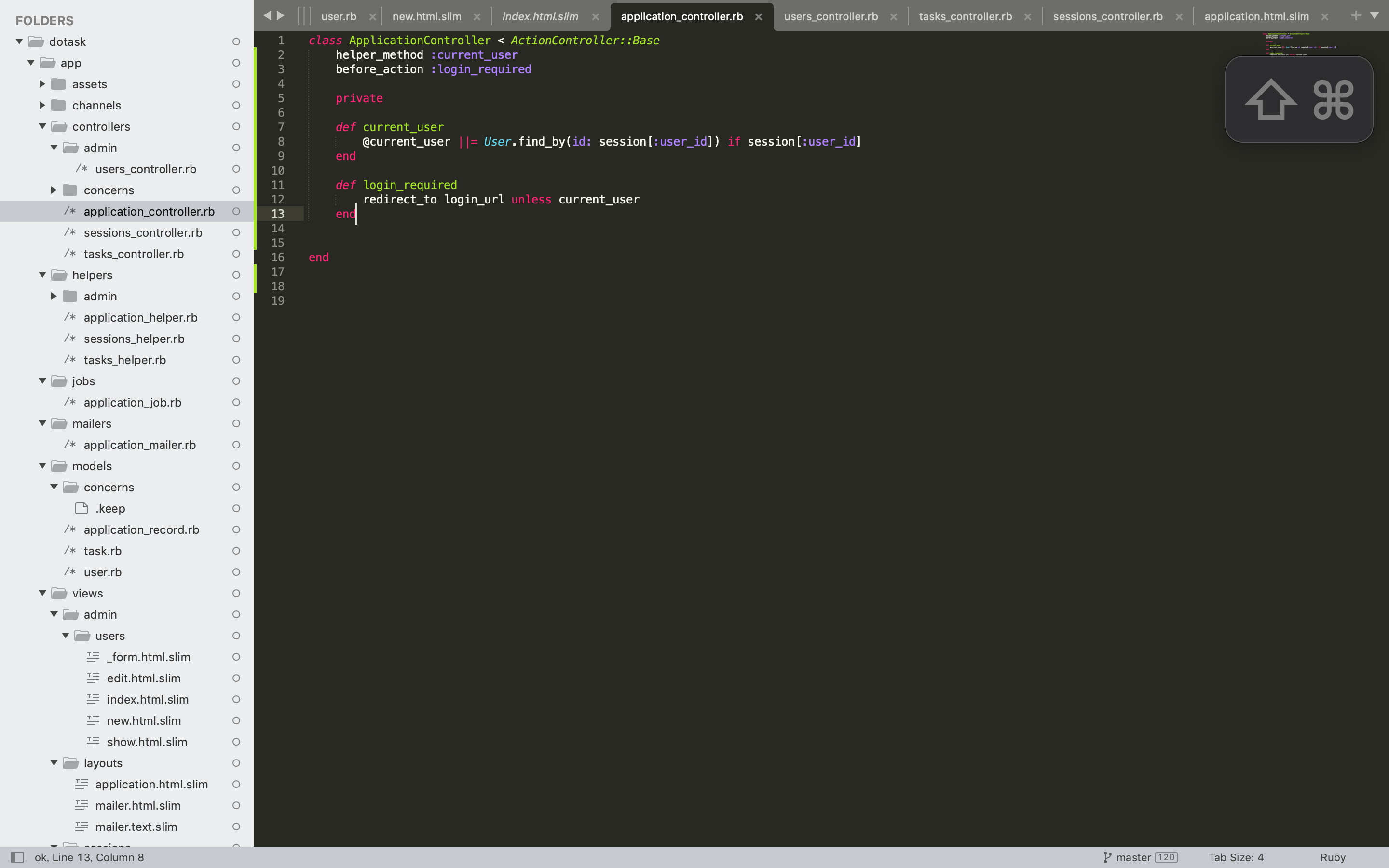 Ruby（Rails）言語,htmlにはslimでの記述のアプリ作成でのログインがうまく機能しない件について