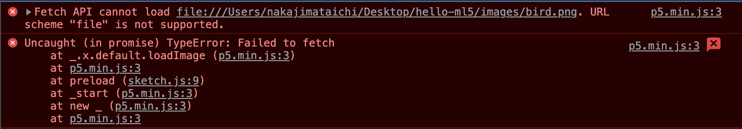 ml5.jsで画像を表示させることができない