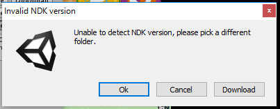 Unity:NDKのBrowseで「Invalid NDK version」エラーが出る