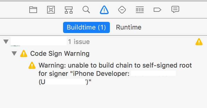 XcodeでアーカイブするとCode Sign Warningが表示される