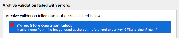 Xcode: CFBundleIconFilesのValidateエラー | teratail