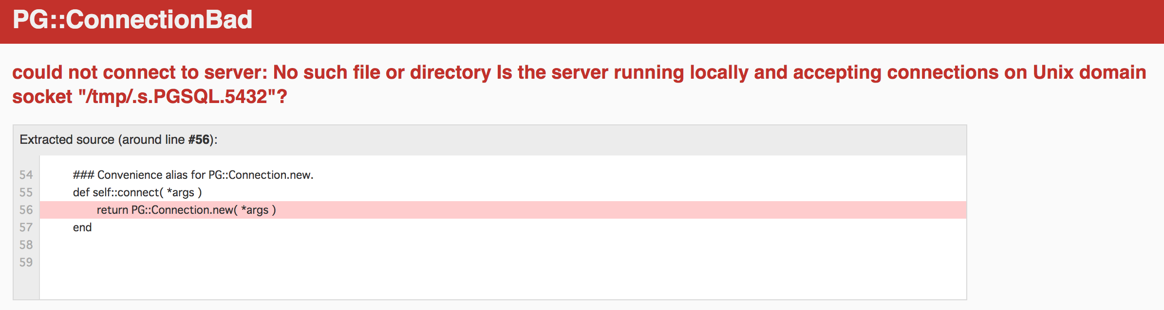 [Rails]rails sをするとPG::ConnectionBadというエラー画面になる
