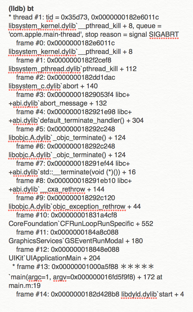 Xcode7 デバッグ時のThread 1:signal SIGABRTエラーについて | teratail