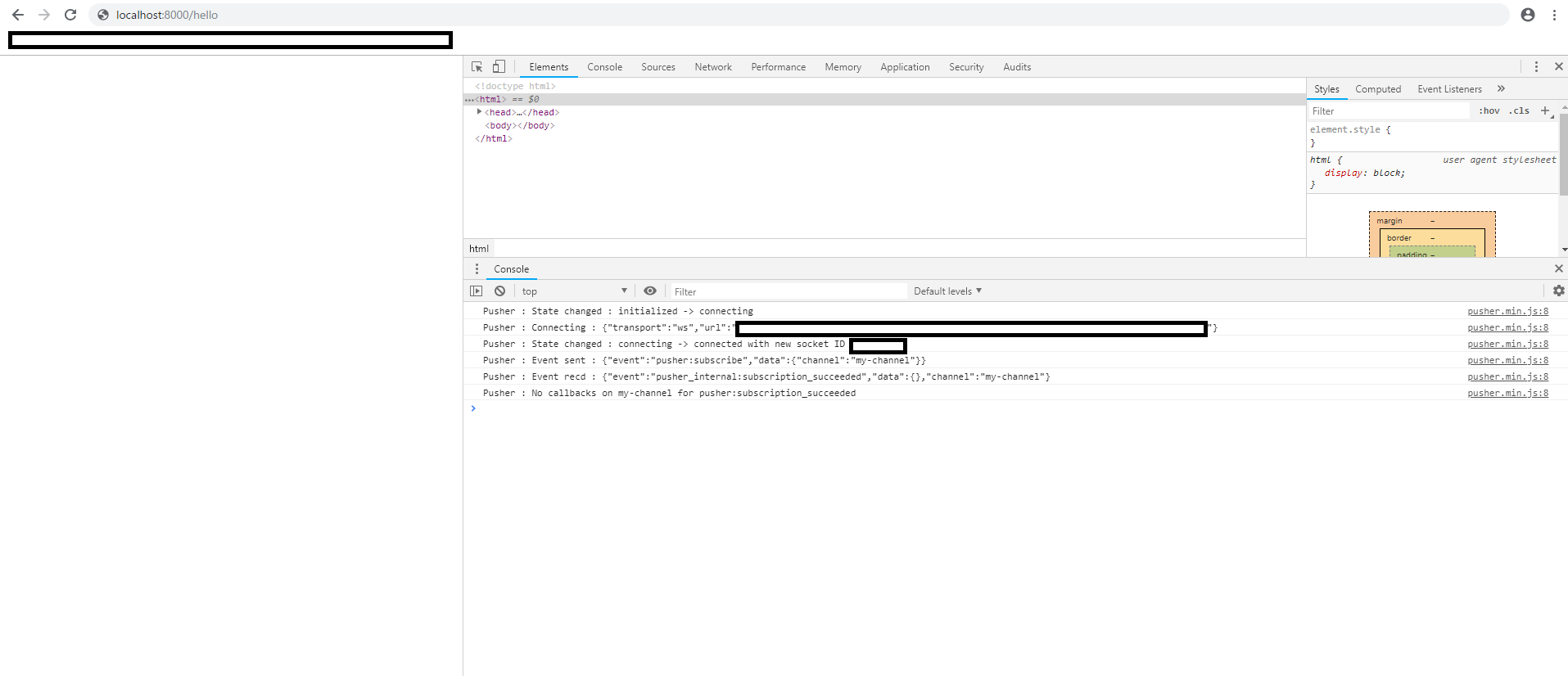 Pusherイベント動作確認にてERR_CONNECTION_REFUSEDが発生する