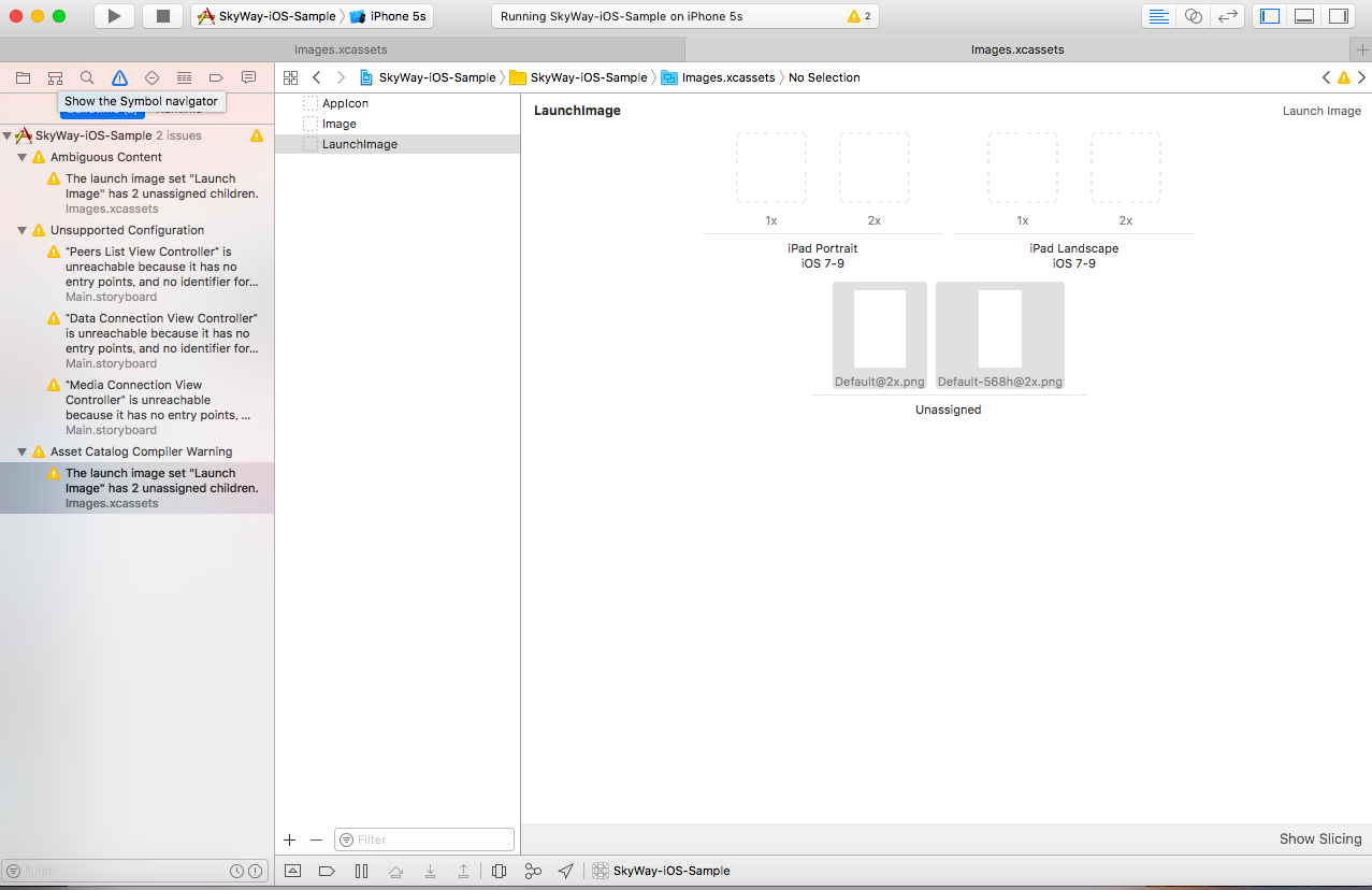SkyWay-iOS-Sampleの「asset catalog compiler warning」というエラーの解決法
