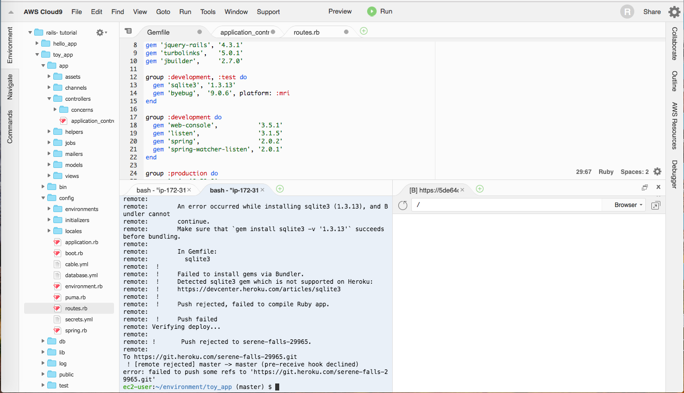 ruby on rails チュートリアル 2章 herokuにpushでエラーが出ます。