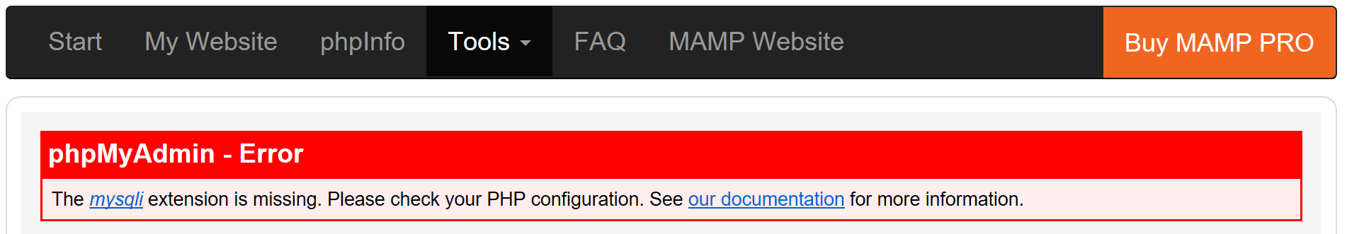 MAMPのphpMyAdminに入るとエラーが出てしまう。