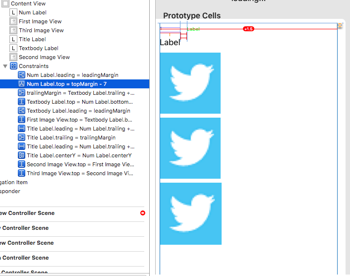 TableViewCellをカスタムしAutoLayoutでViewオブジェクトを整えた際に上部番号の位置が不安定になる