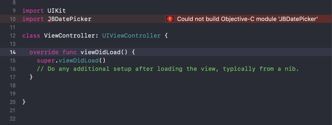 Could not build Objective-C module 'JBDatePicker' という警告文の解決法が分かりません。