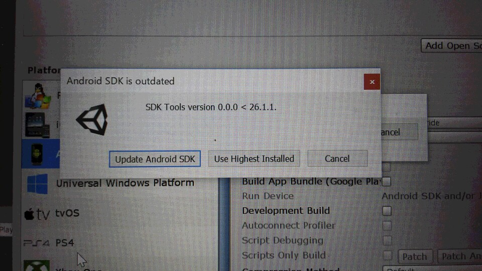 Unityでアンドロイドのビルドをしようとするとエラーが出ます。